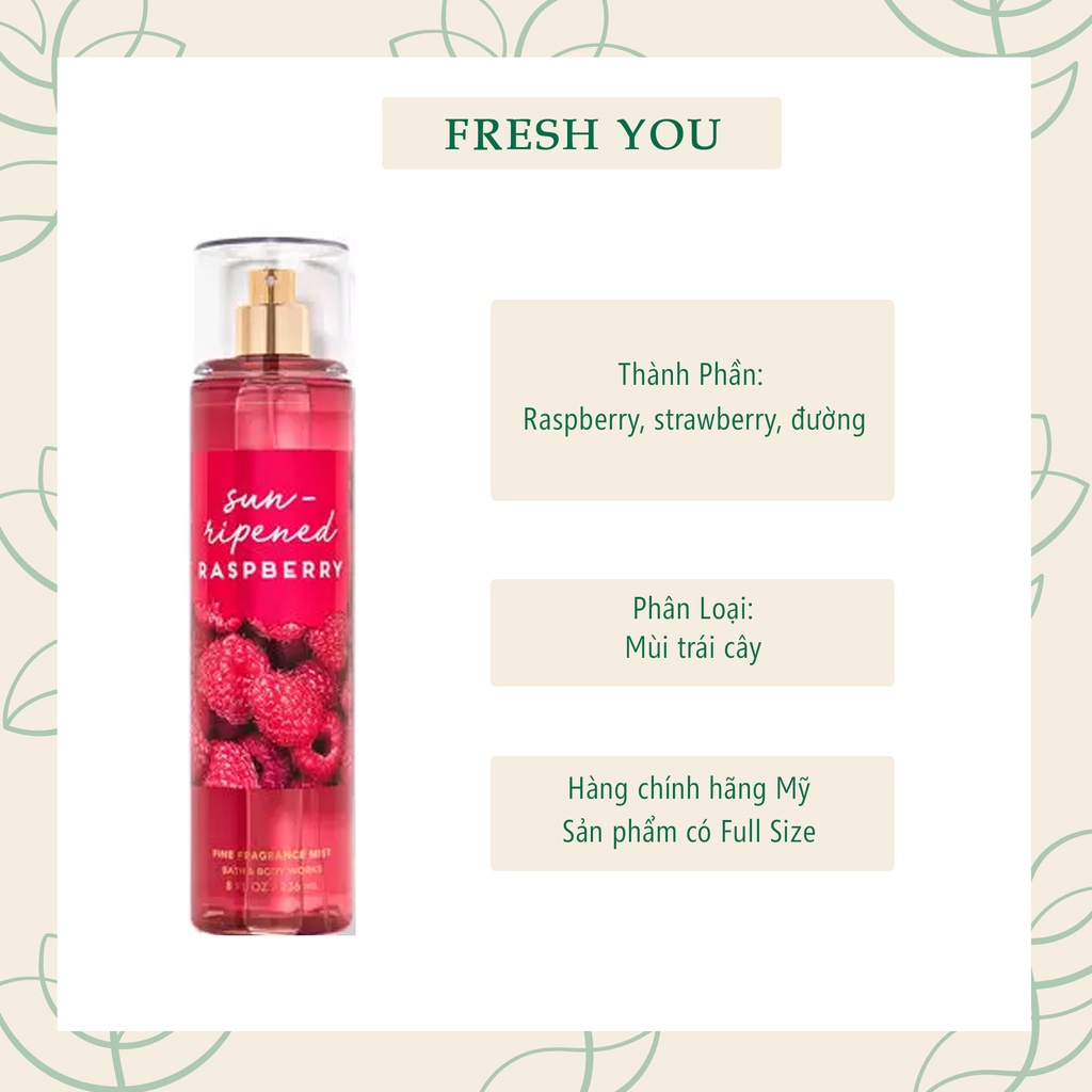 Sun - Ripened Raspberry - Full Xịt Thơm Toàn Thân Body Mist Victoria's ...