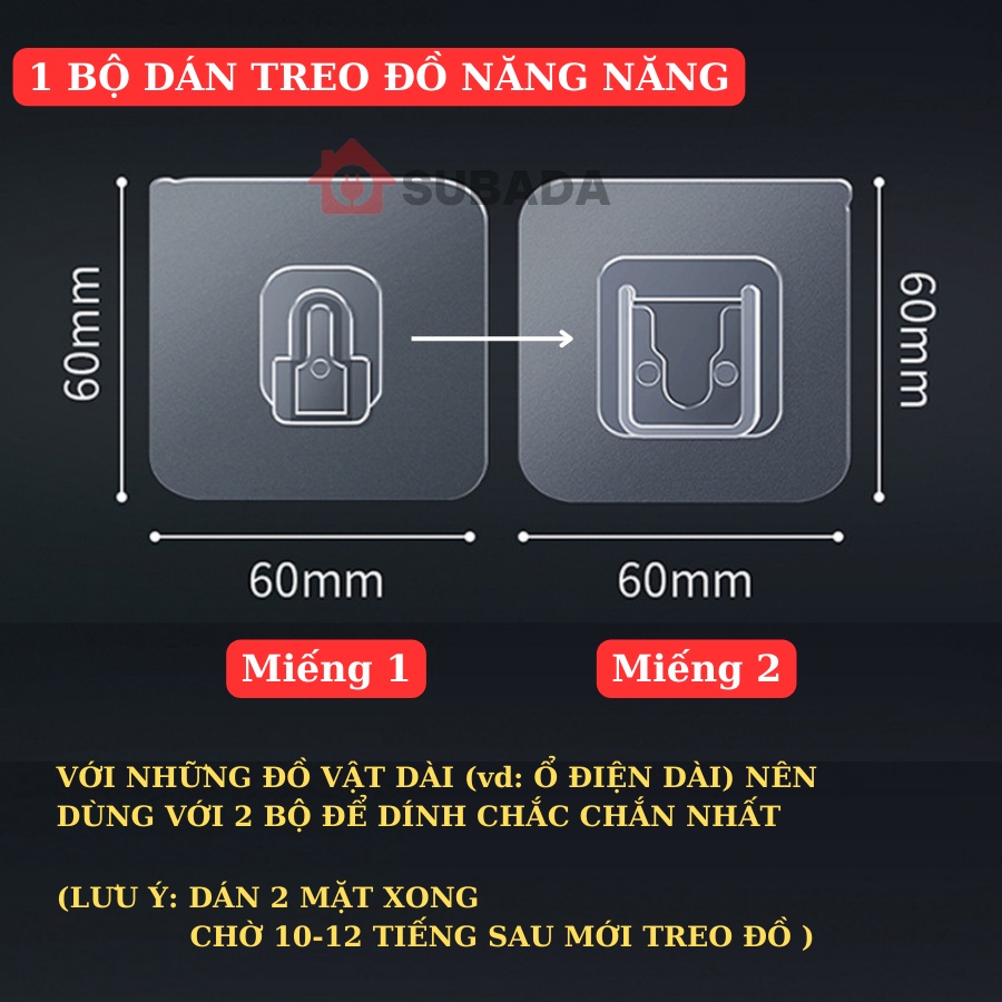 Miếng dán tường treo ổ cắm điện SuBaDa thông minh keo 3M siêu chắc móc ...