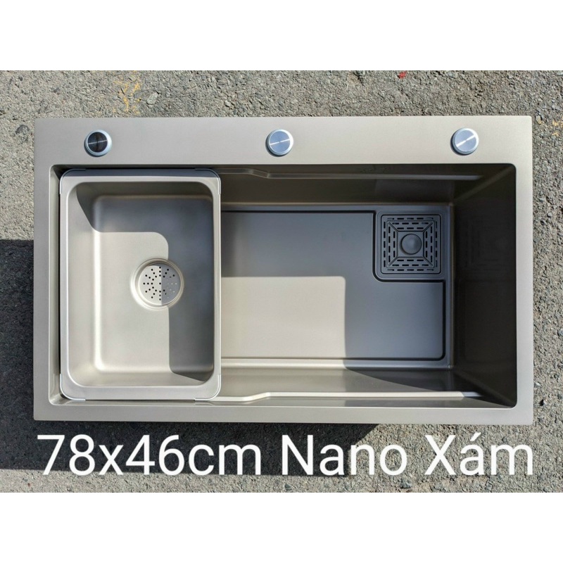 Bồn rửa chén 1 ngăn, Chậu rửa bát 1 hố lớn Nano đen - Xám Inox SUS 304 ...