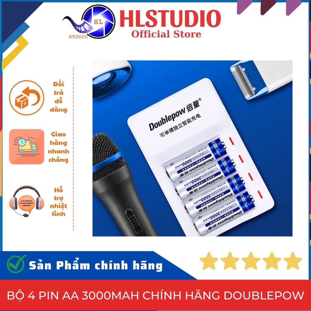 Bộ 4 Pin AA 3000mAh Kèm Sạc Chính Hãng Doublepow HL Studio | Shopee ...