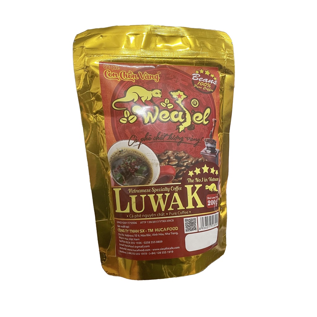 Cà Phê Chồn Luwak Hạt - Golden Weasel - Túi Zipper 200Gr | Shopee Việt Nam