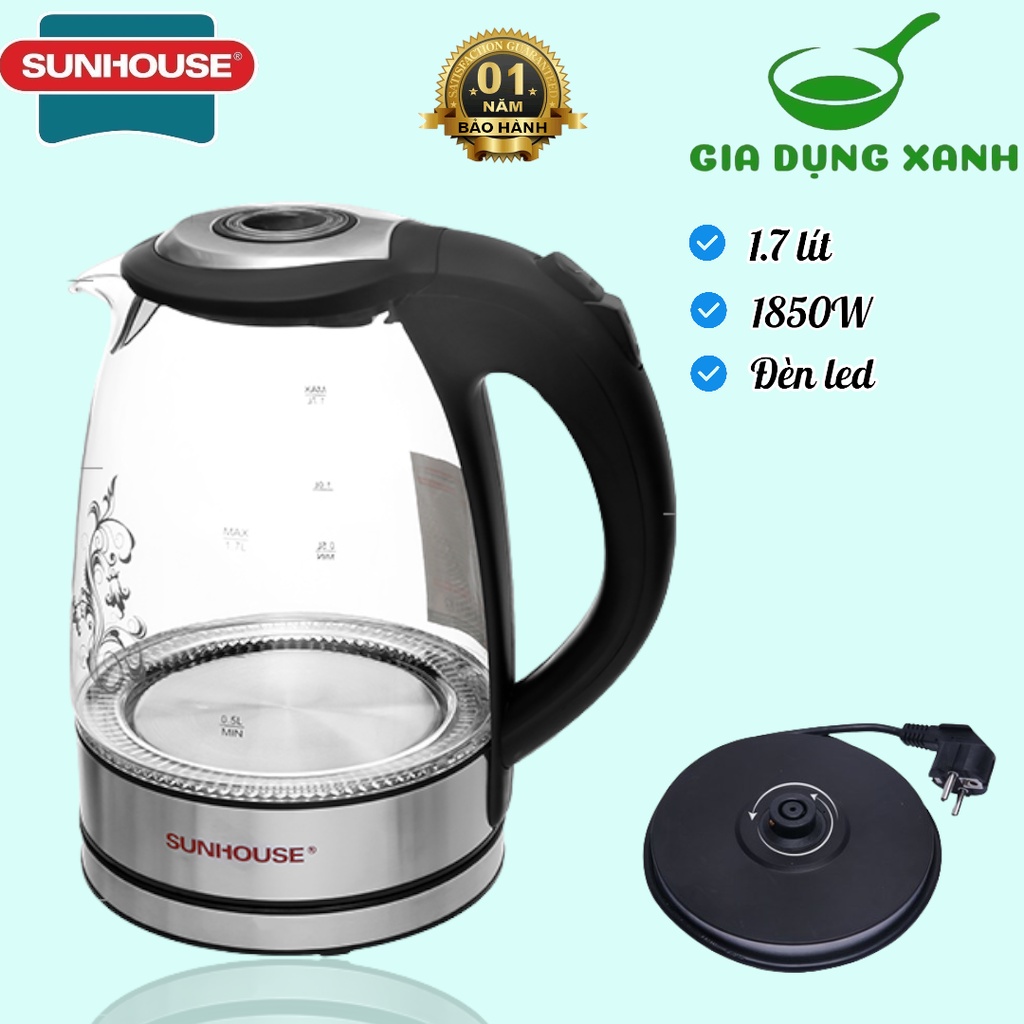 Ấm Đun Siêu Tốc Thuỷ Tinh SUNHOUSE SHD1217 Bình Đun Nước Sôi Tự Ngắt ...