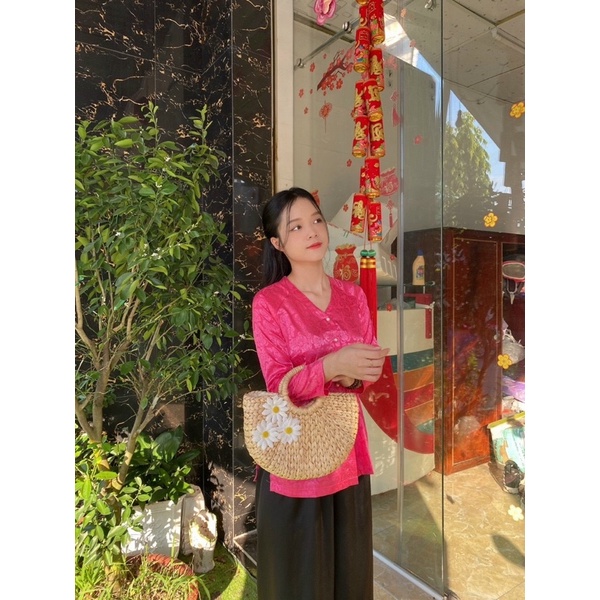 ÁO BÀ BA TIM, vải gấm đi Chùa, cổ tim, đơn giản BẢNG MÀU 1 | Shopee ...