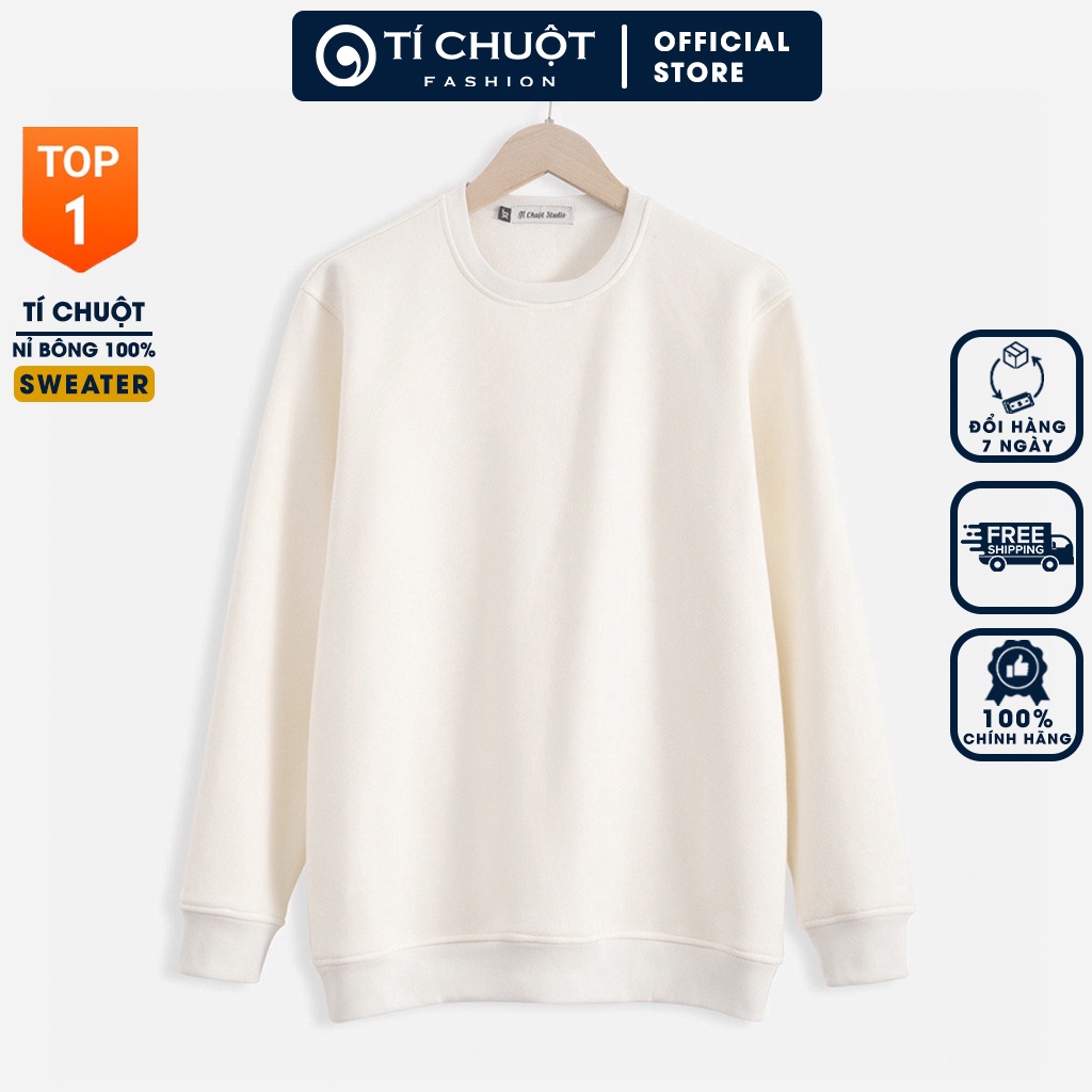 Áo sweater basic nam nữ form rộng, áo tay dài trơn unisex, áo sweater ...