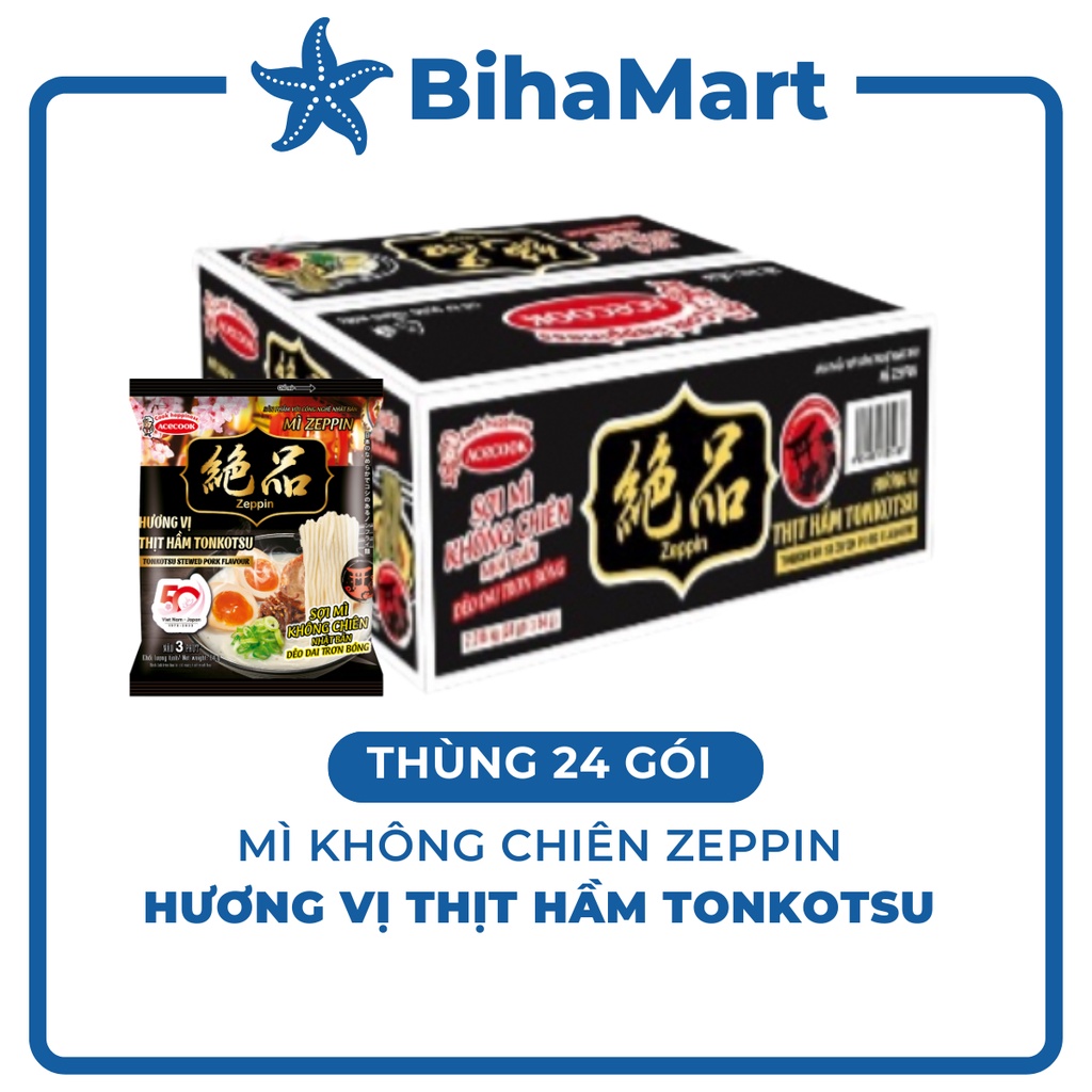 [THÙNG 24 GÓI] - ACECOOK - Mì Zeppin hương vị thịt hầm Tonkotsu (84g/ gói) - Mì không chiên - Mì ...