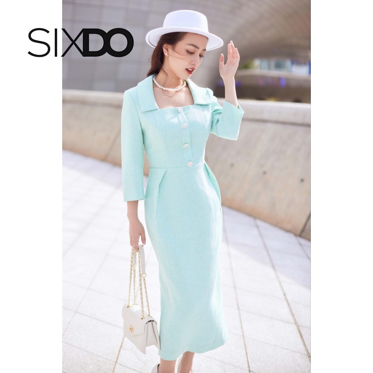 Đầm tweed đuôi cá xanh mint thời trang SIXDO (Mint Midi Tweed Dress ...