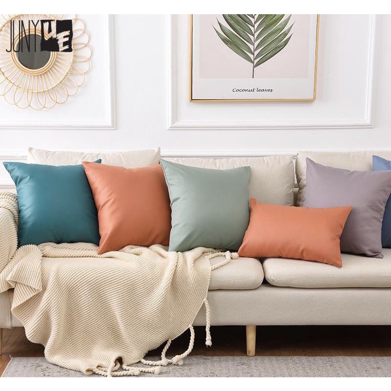 [ Chỉ Vỏ Gối ] Vỏ Gối Tựa Lưng Trang Trí Sofa Vải Simili Giả Da Trơn ...