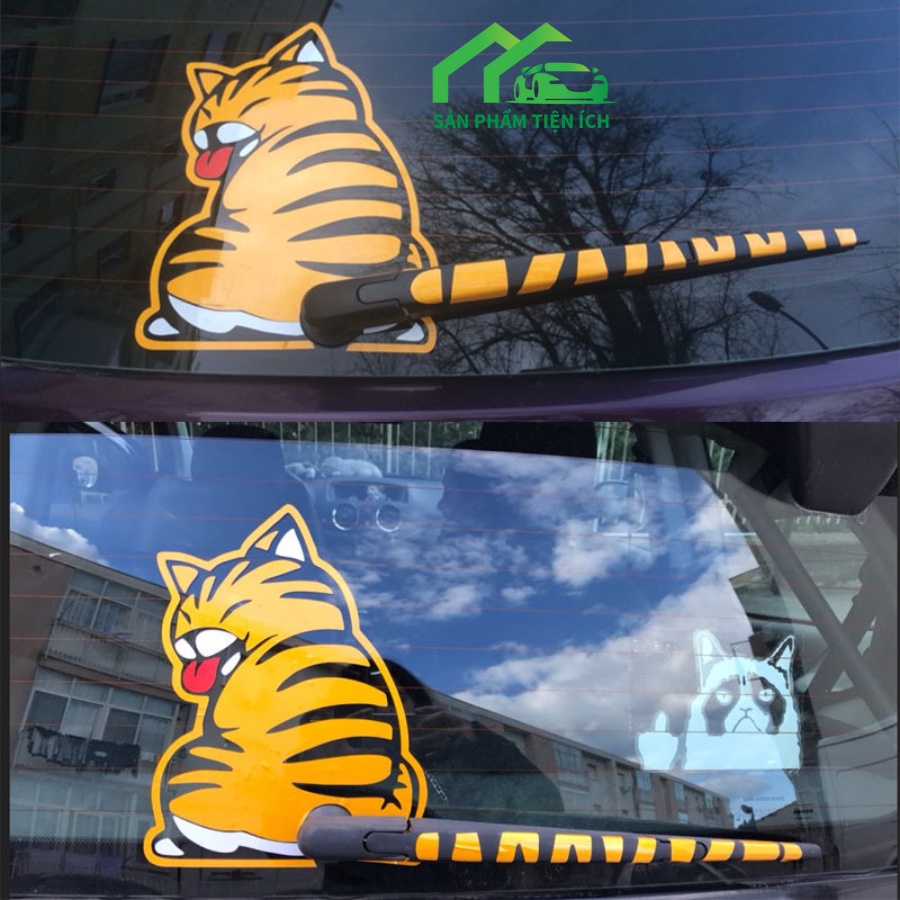 Sticker Mèo Vẫy Đuôi Dán Trang Trí Kính Chắn Gió, Gạt Mưa Sau Xe Ô Tô ...