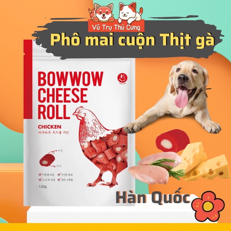 Snack cho Chó Phô mai cuộn Thịt gà Bowwow Hàn Quốc 120g | Shopee Việt Nam