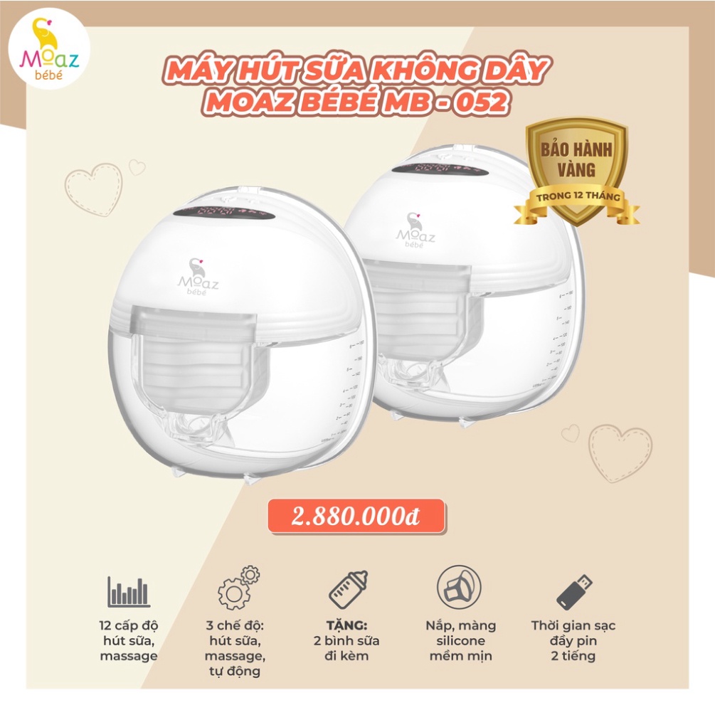 Máy hút sữa không dây Moaz BéBé MB-052, Nhiều chế độ Massage, hút sữa ...