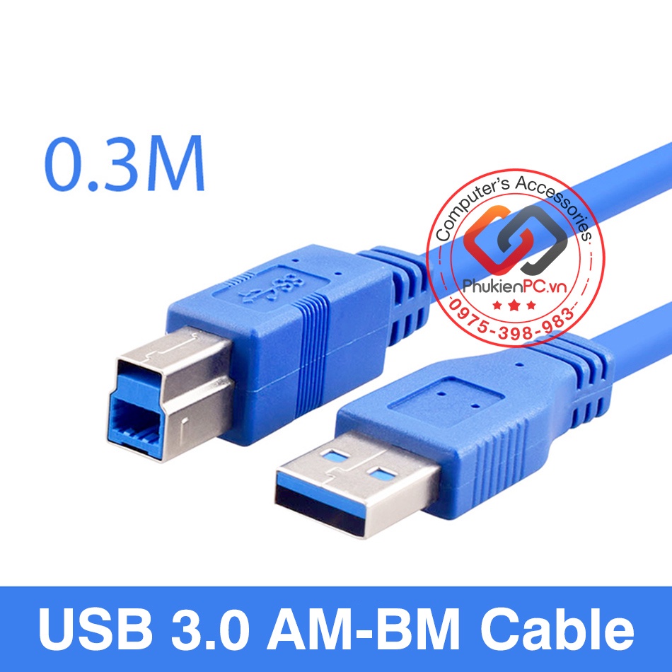 Cáp USB 3.0 AM-BM (USB Type A to Type B) 30cm nối máy tính PC, laptop ...