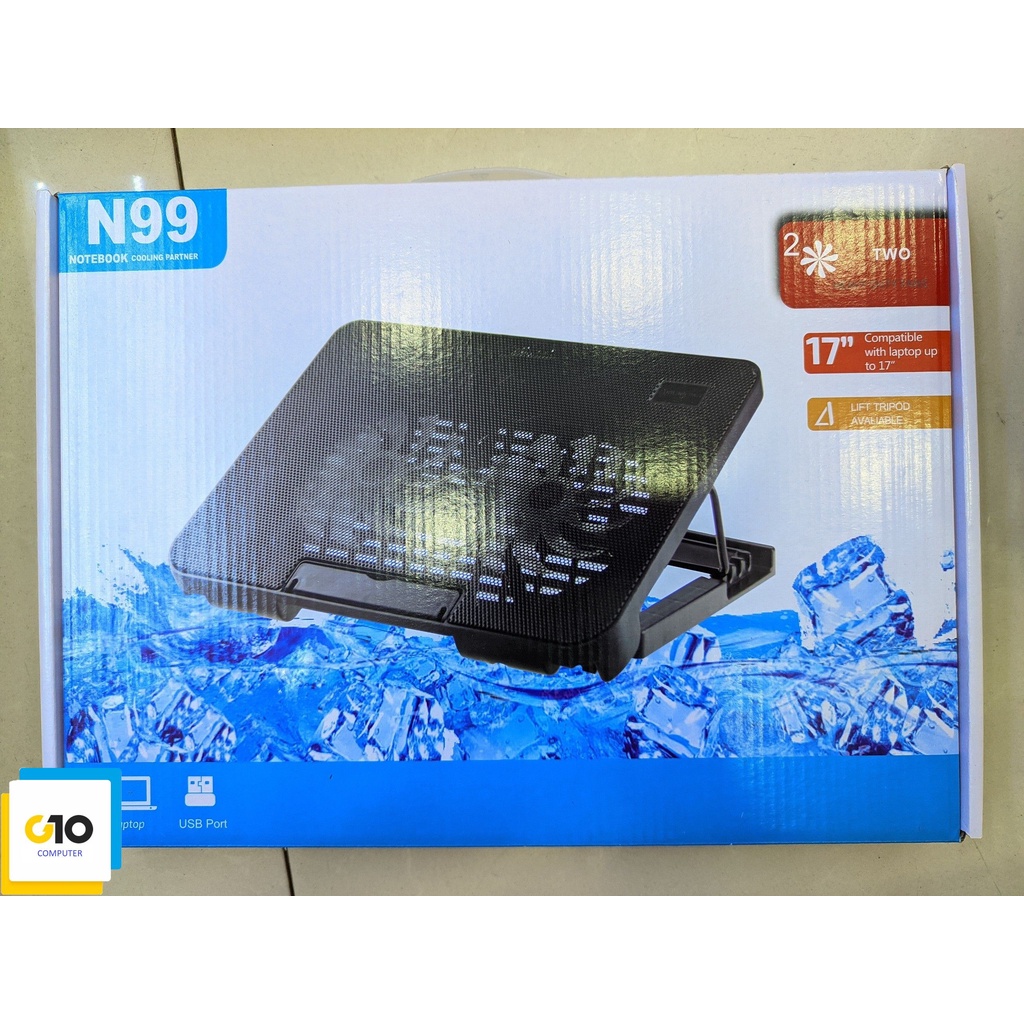 Đế tản nhiệt Laptop Cooling Pad N99 - 2 quạt, đèn led, có nấc nâng lên ...