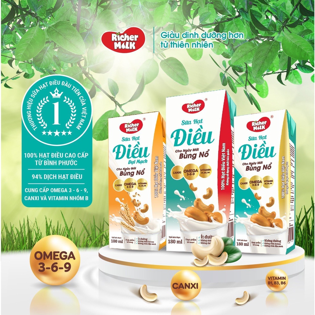 [ DATE MỚI ] Lốc sữa hạt điều Richer Milk 180ml (180ml x 4 hộp ...