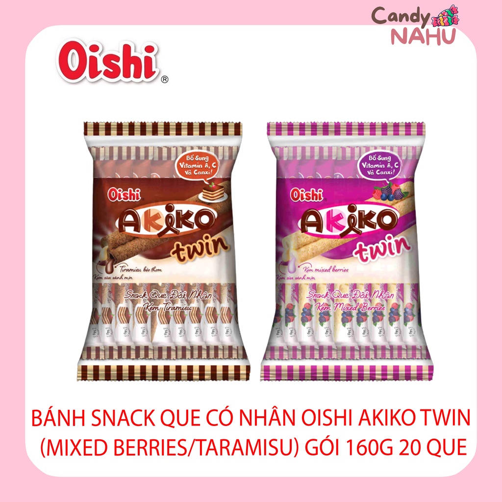 Bánh snack que có nhân Oishi Akiko Twin (Mixed Berries/Taramisu) gói 140g 10 que | Shopee Việt Nam