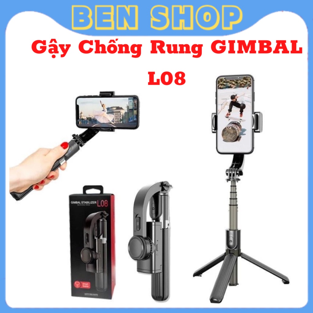 Gậy Chống Rung Gimbal Stabilizer L08, Có 3 Chân Đỡ, Tặng Kèm Nút Bấm Bluetooth Hàng Cao Cấp ...