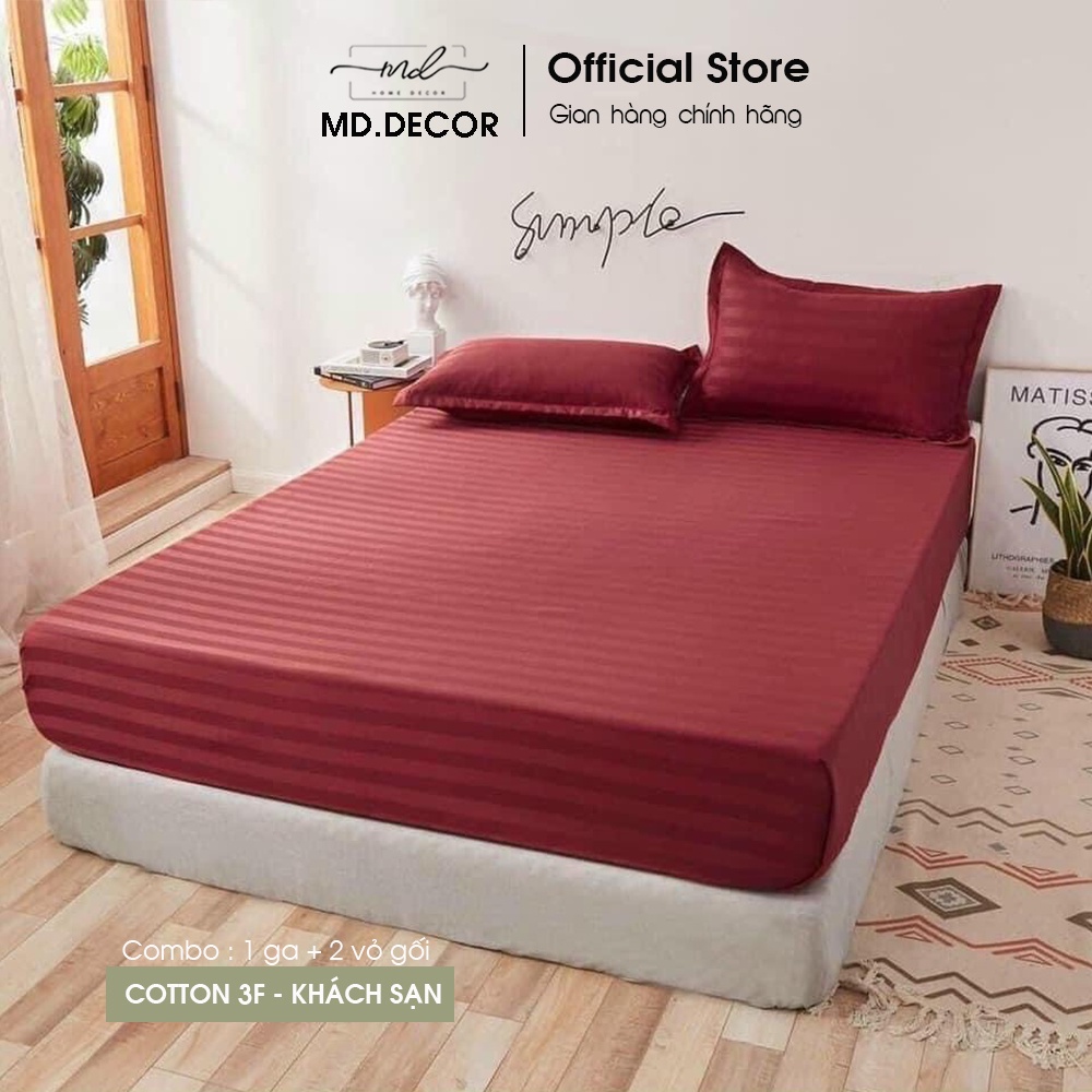 Bộ ga giường Cotton 3F chuẩn khách sạn MD.Decor - Bedding nhiều kích thước drap bọc nệm M4,M6,M8 ...