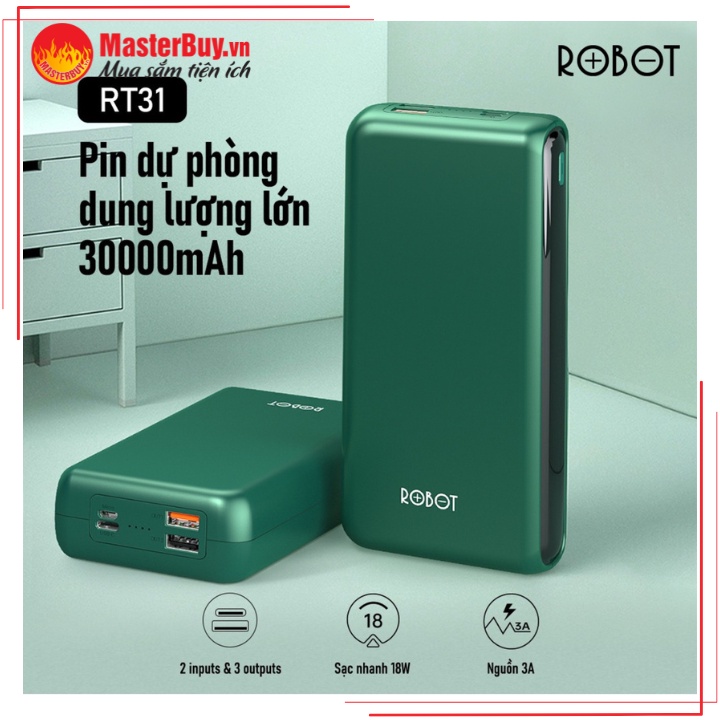 Pin Sạc Dự Phòng ROBOT RT31 30.000mAh Sạc Nhanh PD/QC 3.0 Công Suất 18W ...