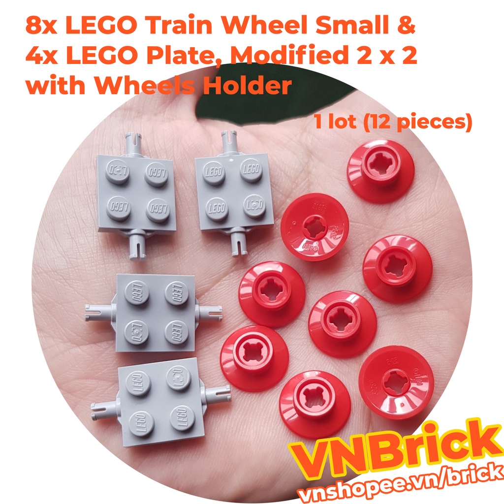 8x LEGO Part 6383155 Red Train Wheel & 4x LEGO Part 6408022 Light ...