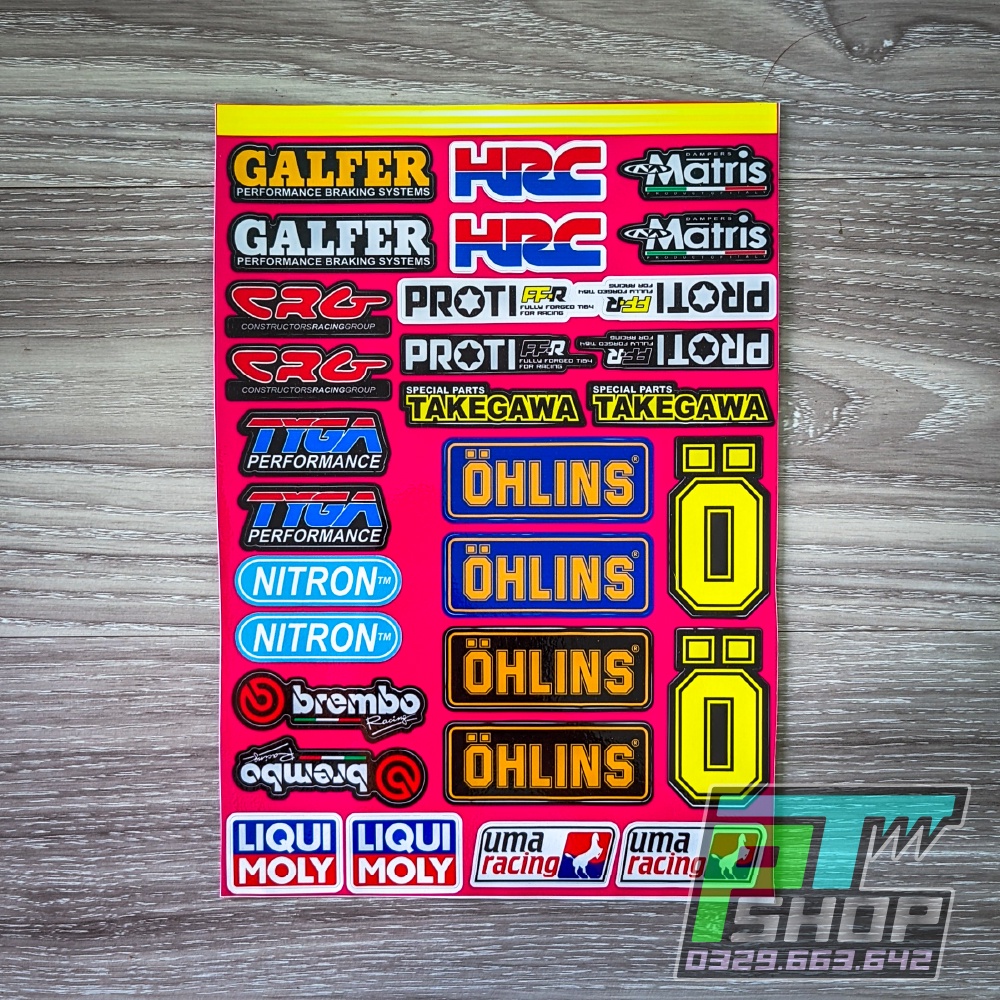 TEM DÁN XE CHỮ HRC ,OHLINS ,MATRIS ,NITRON ,GALFER ,CRG CHO CÁC DÒNG XE ...