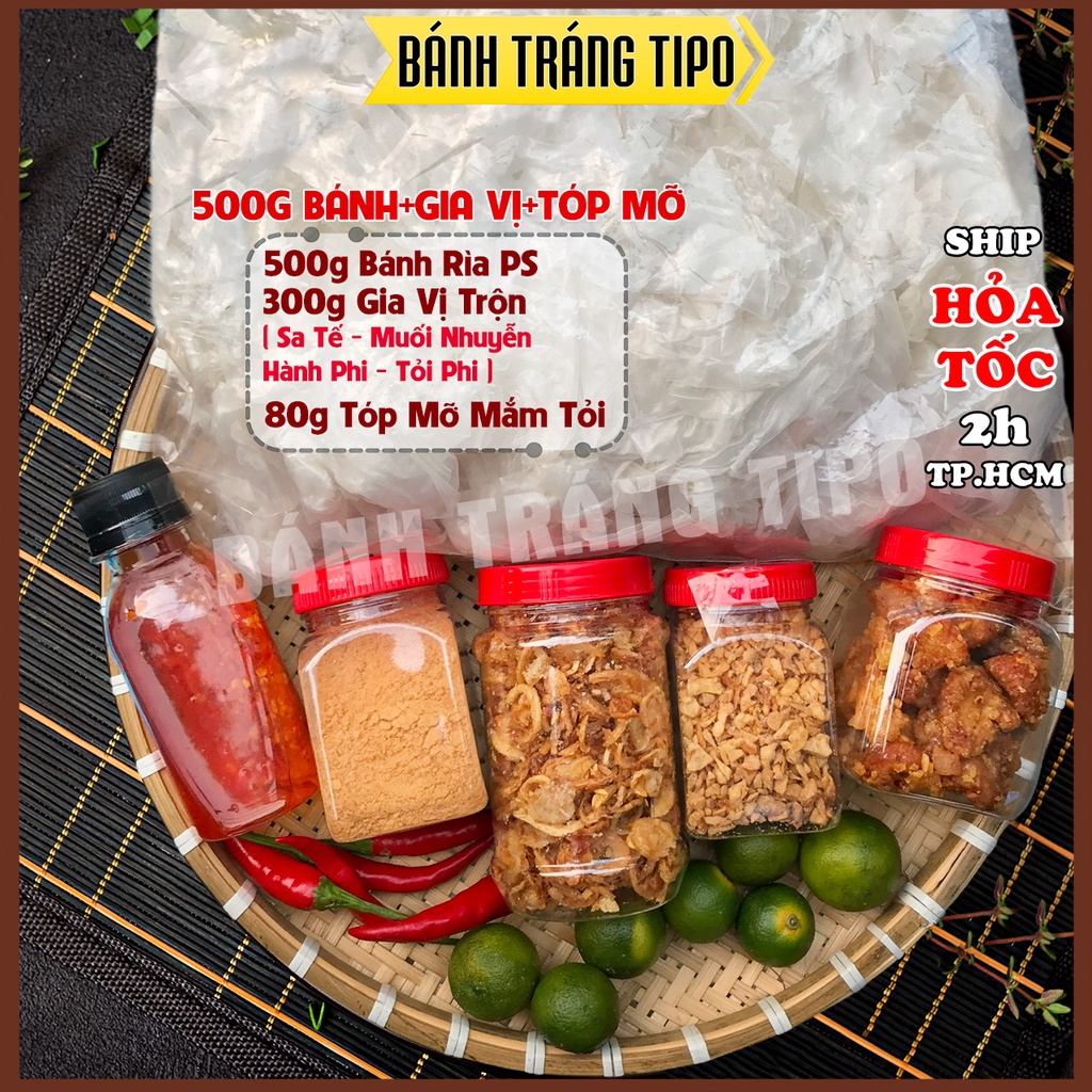 COMBO Bánh Tráng RÌA Phơi Sương Dẻo loại ngon 500g + Full Topping Trộn ...