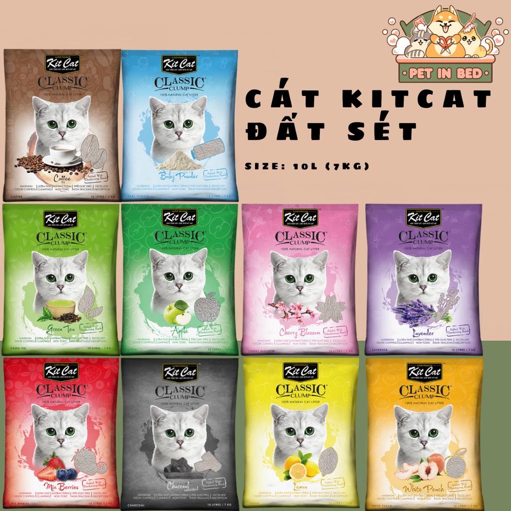 Kit Cat (10L/ 7KG) / Cát đất sét Kitcat Classic Clumping siêu vón, khử mùi tốt không bết đáy ...