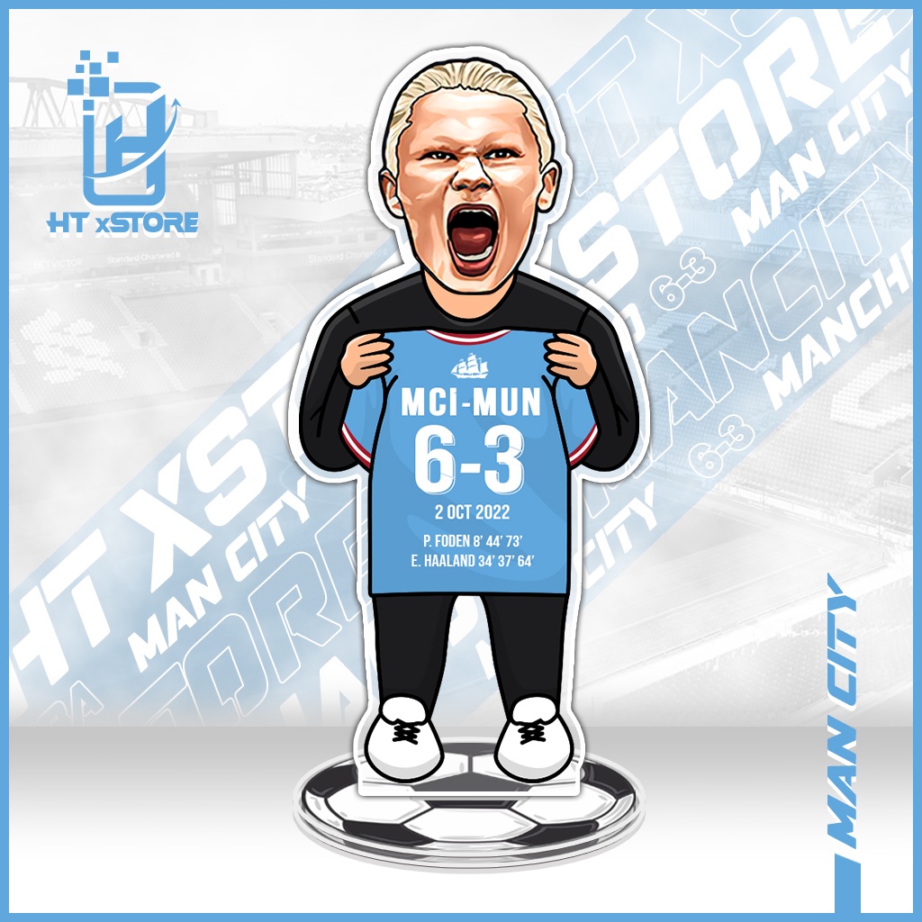 Mô hình standee in hình cầu thủ Erling Haaland CLB Manchester City cầm ...