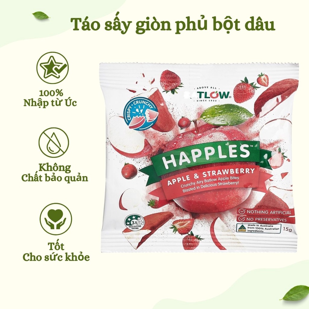 Táo Úc sấy phủ bột dâu Batlow Happles, Táo sấy giòn lạnh organic nhập ...
