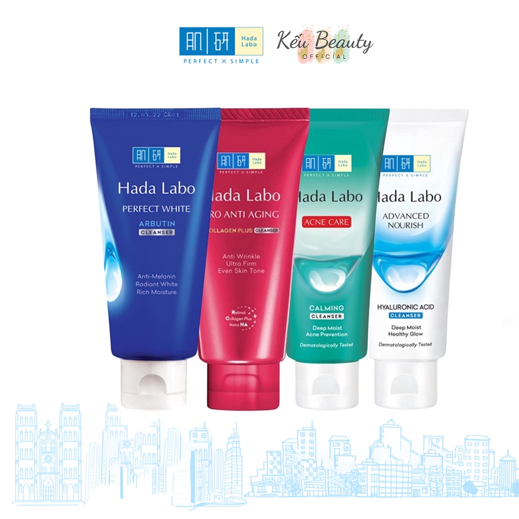 Sữa rửa mặt dạng kem Hada Labo giúp dưỡng ẩm sâu Advanced Nourish, Perfect White Acne Care, Pro ...
