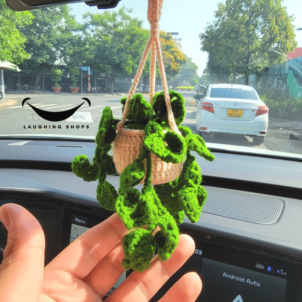 Chậu Cây Móc Len Handmade Treo Kính Xe Ô Tô, Cây Mọng Nước Mini Trang ...