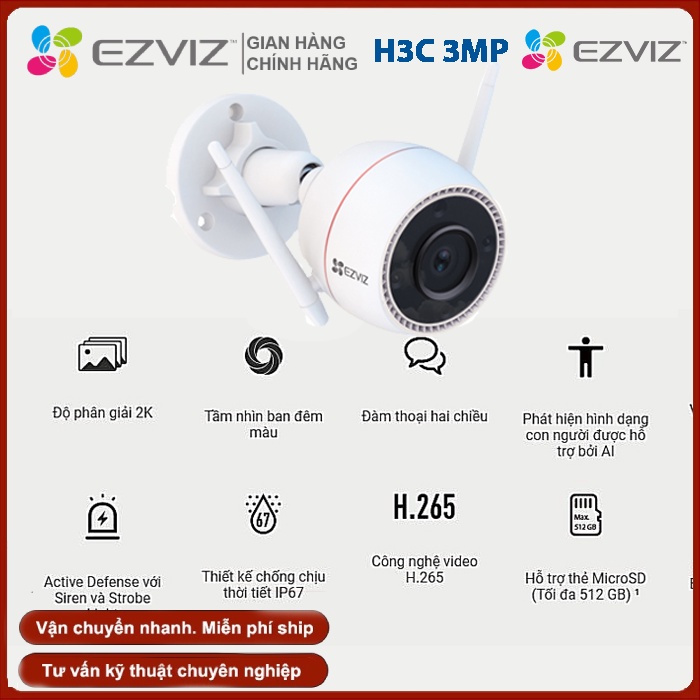 [CHÍNH HÃNG] Camera Ezviz H3C 2K 3MP - Đàm Thoại 2 Chiều, Quay Quét ...