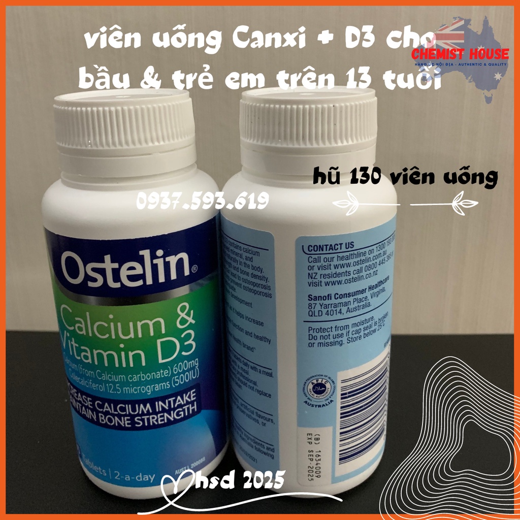 [Hàng Chuẩn ÚC] Ostelin Calcium & Vitamin D3 - Viên uống ngăn ngừa loãng xương người lớn & mẹ ...