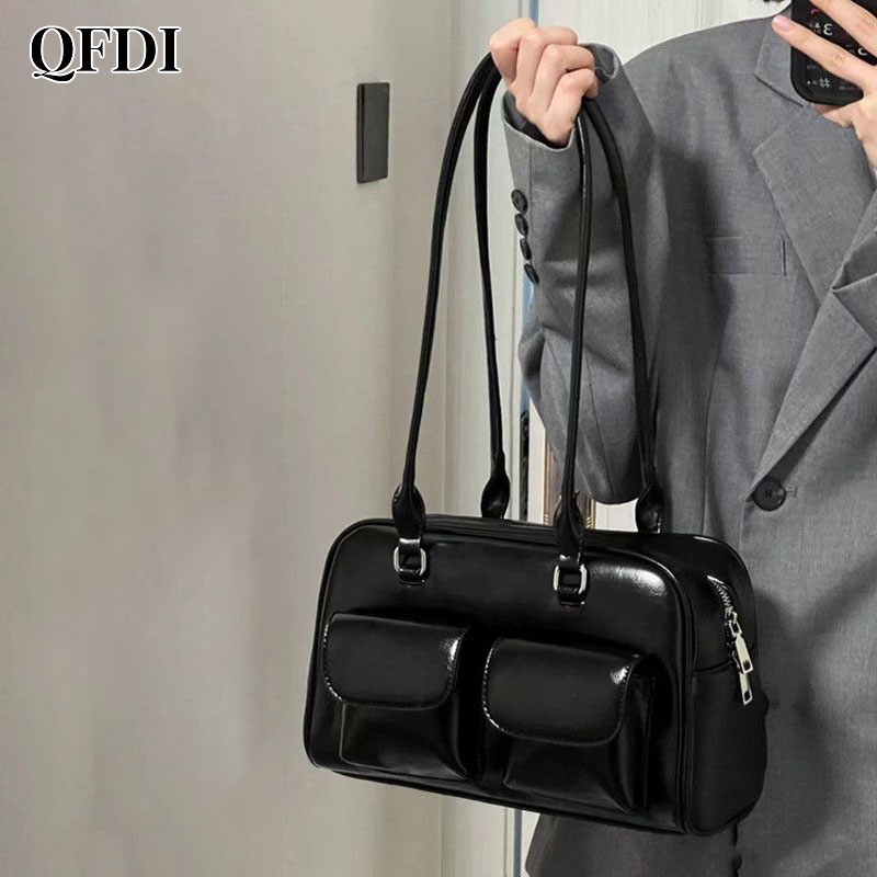 QFDI Ba Lô Da Bóng Màu Đen Phong Cách Hàn Quốc Cho Nữ | Shopee Việt Nam