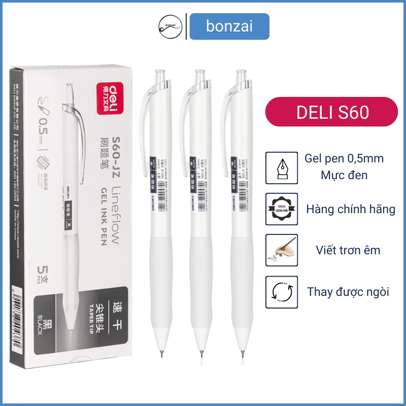 Bút gel Deli học sinh bấm khô nhanh ngòi 0,5mm đầu bút hình nón S60-JZ ...