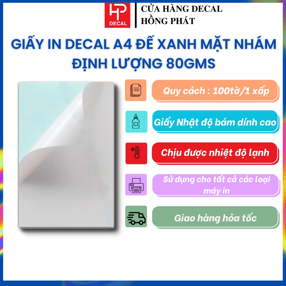 Giấy in Decal A4 đế xanh mặt nhám 100 tờ/ 1 xấp - Cửa hàng Decal Hồng ...