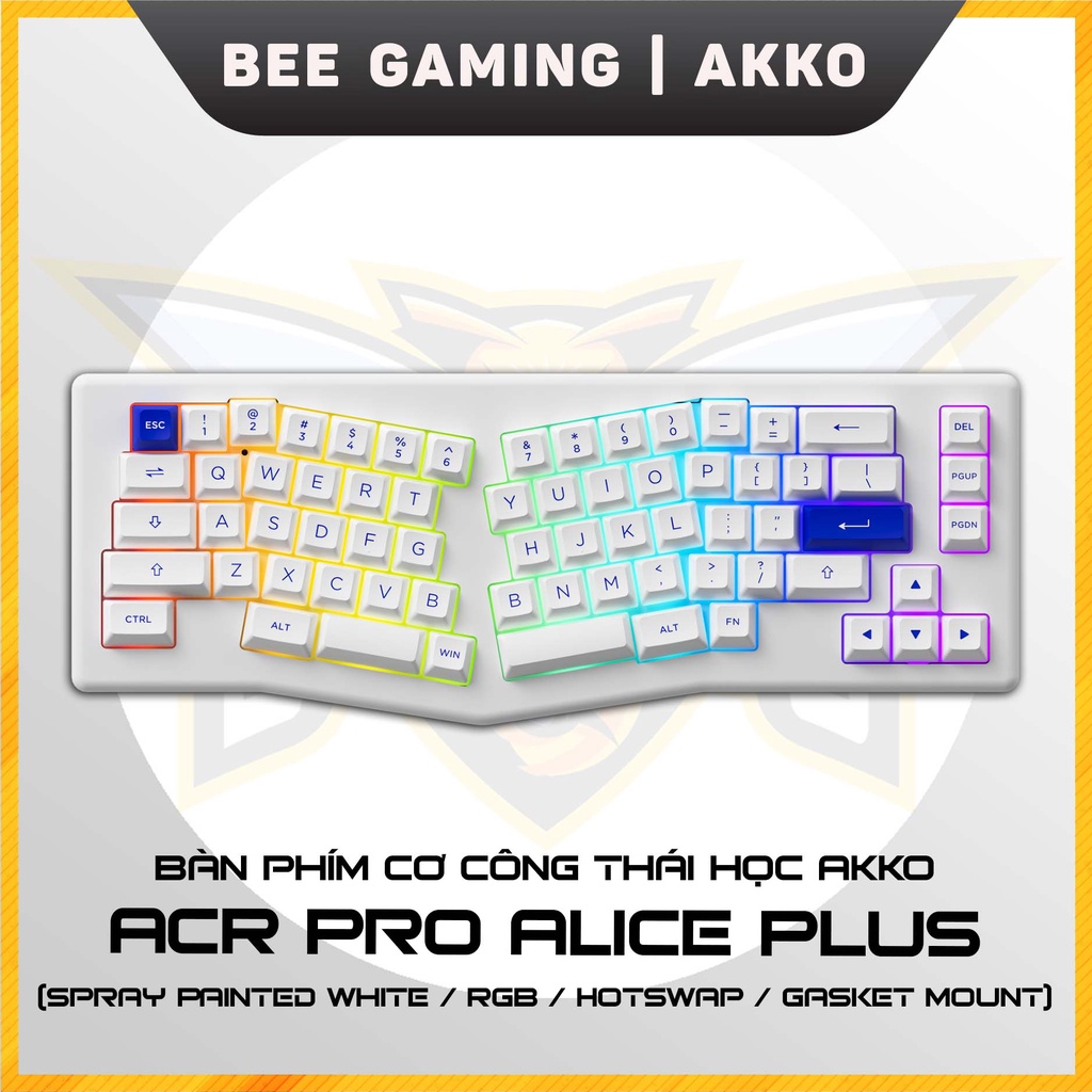 Bàn phím cơ công thái học AKKO ACR Pro Alice Plus (Spray Painted White / RGB / Hotswap / AKKO CS ...