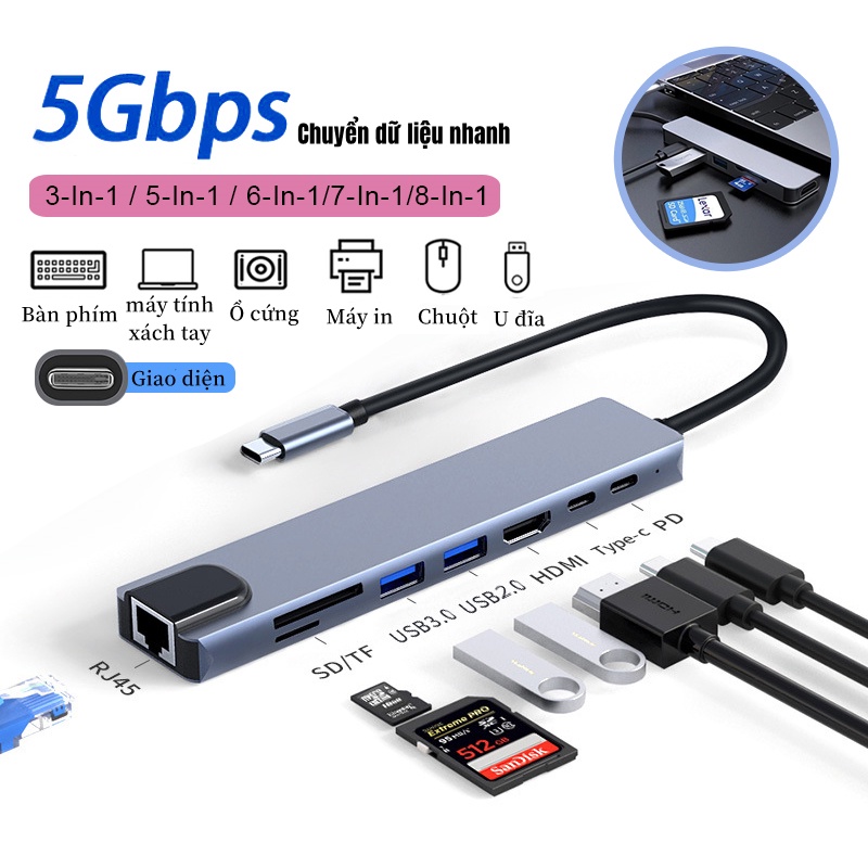 HUB Type C, HUB USB 3.0, Bộ chia cổng Hub cổng chia usb mở rộng kết nối ...