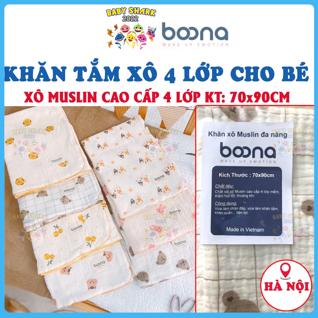 Khăn tắm xô đa năng, chăn đắp cho bé Muslin 4 lớp Boona chính hãng, cao cấp, siêu nhẹ thoáng khí ...