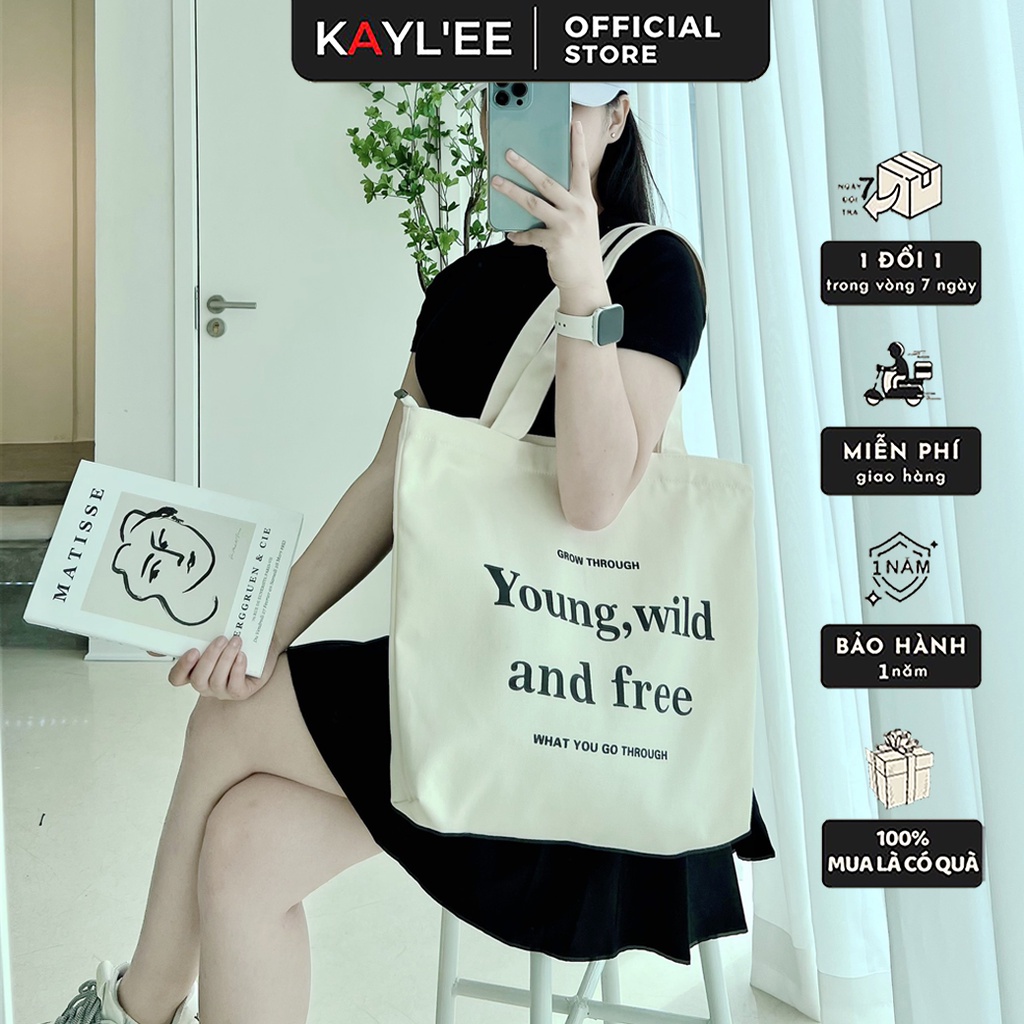 Túi Tote Vải Canvas Thời Trang KAYLEE In Chữ Phong Cách Hàn Quốc Có ...