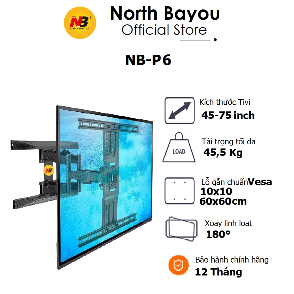 Gía Khung Treo North Bayou NB-P6 Tivi 45– 75 inch, tải 45,5 kg, Xoay Đa ...