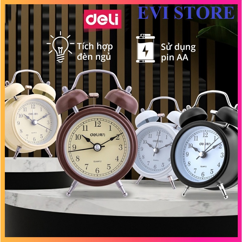 Đồng hồ báo thức có chuông reo Deli 9024 / Đồng hồ kim trôi khung thép ...