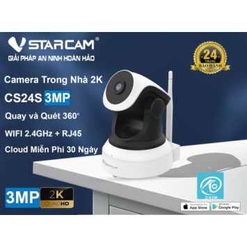 Camera IP Wifi STARCAM C24S 3MP Robo Chính hãng (Đàm thoại 2 chiều, Hồng ngoại 10m, Có LAN, Kèm ...