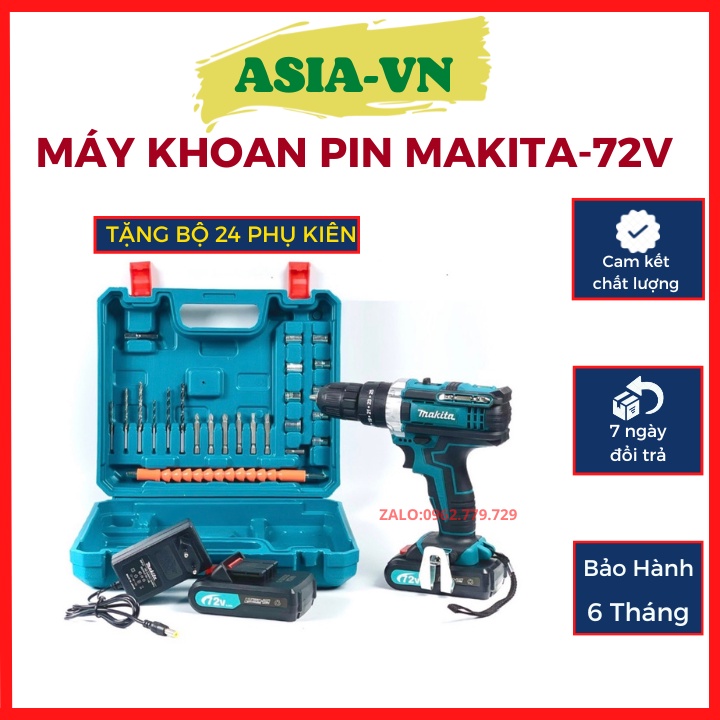 Máy khoan pin, Máy khoan pin Makita 72v, máy khoan cầm tay 3 chức năng tặng kèm bộ phụ kiện 24 ...