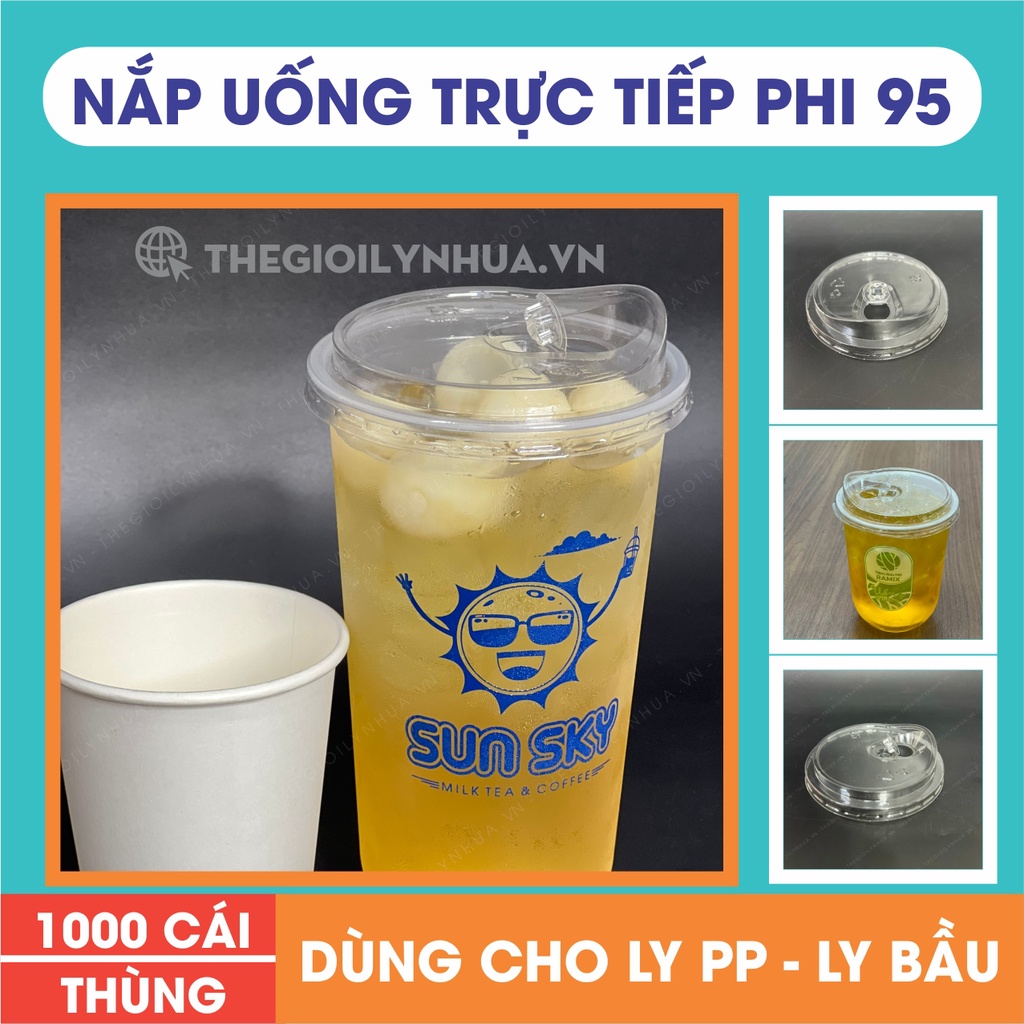 1000 nắp uống trực tiếp phi 95 dùng cho ly PP và ly đáy bầu phi 95, nắp ...