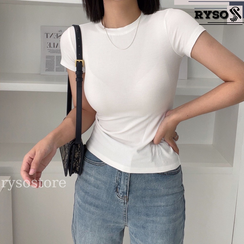 Áo Thun Baby Tee Nữ Tay Ngắn Ôm Body Cổ Tròn Dáng Dài Chất Thun Gân, Áo Thun Tay Ngắn Form Dài ...