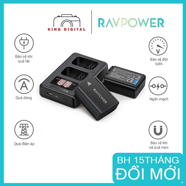 BỘ 2 PIN + 1 Dock Sạc Có Đồng Hồ SONY NP-FW50 - RAVPOWER CHO MÁY ...