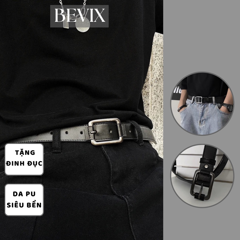 Dây lưng nịt lưng nam nữ DG BEVIX chất liệu da PU bản nhỏ mặt vuông ...