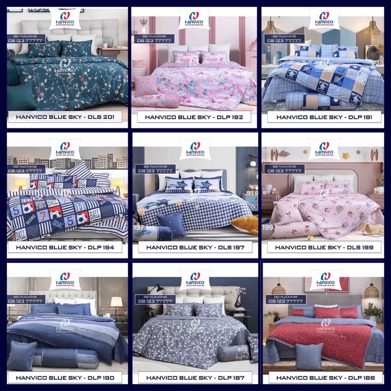 [Nhiều Mẫu] Bộ Chăn Ga Gối Chun - Hanvico Blue Sky DL chất liệu vải Cotton cao cấp (ga chun, vỏ ...