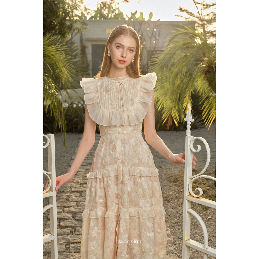 DARLING.ISM - Đầm hoa dáng dài cổ xếp li Emi dress vải voan | Shopee ...