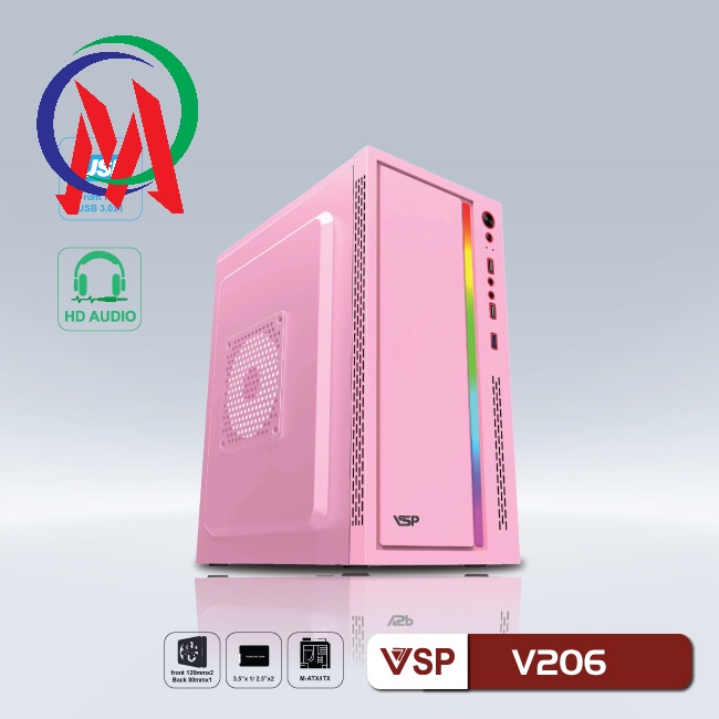 Vỏ Case máy tính VSP V206 LED RGB - USB 3.0 (Lô mới về màu hồng) | Shopee Việt Nam