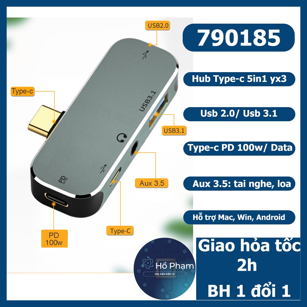 Hub type c ra loa, tai nghe, sạc nhanh, usb, cho điện thoại, máy tính ...